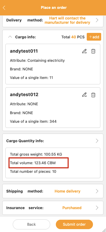 Bug 2882 【h5端下单 下单】 货量信息 总体积(cbm)”填写了三位小数,保存后变成了两位小数,这里cbm应保留三位小数 物流